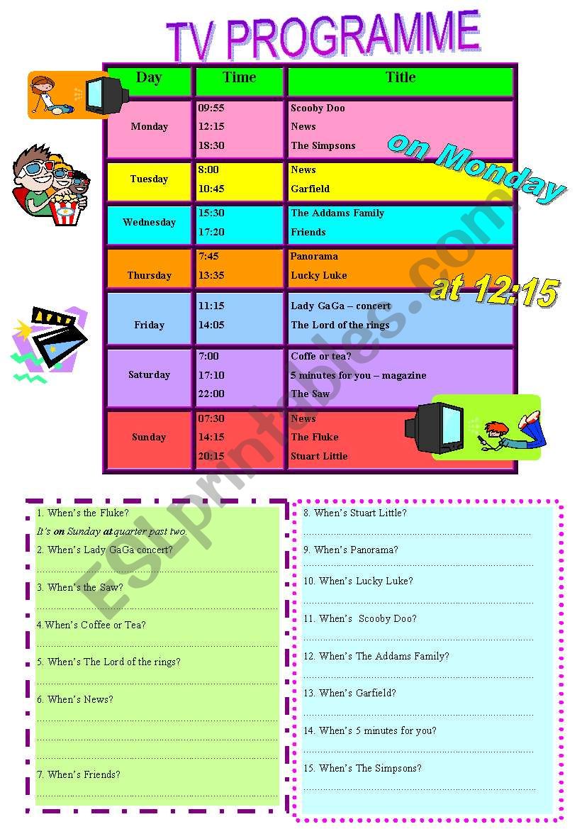TV programme - What´s on TV? - ESL worksheet by Ajka_86
