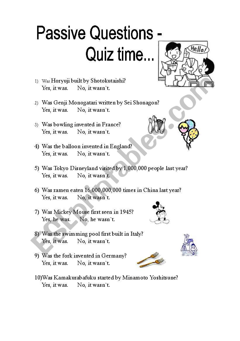 Passive Questions, Was and Wasn`t answers. - ESL worksheet by Laura-Jane