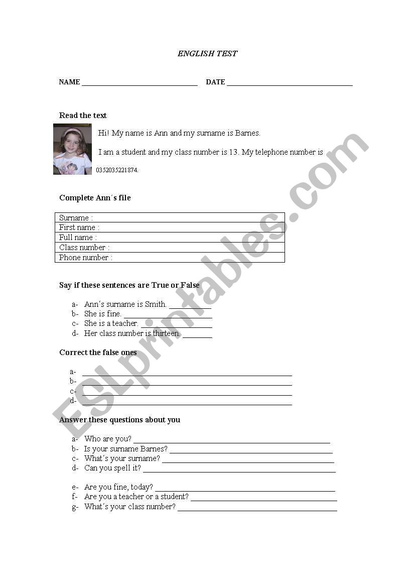 English worksheets: Ann´s file