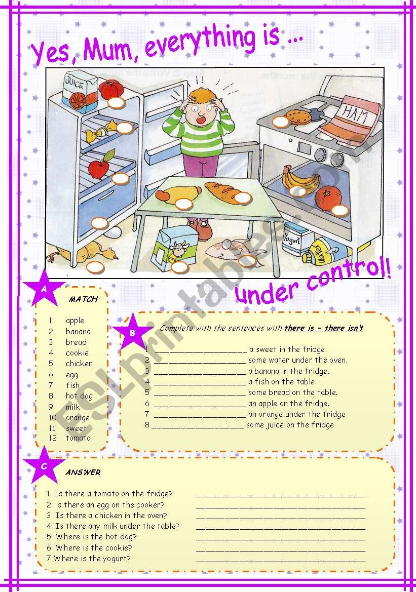 THERE IS / ISN’T + FOOD + PREPOSITIONS – - ESL worksheet by Vivi Quir