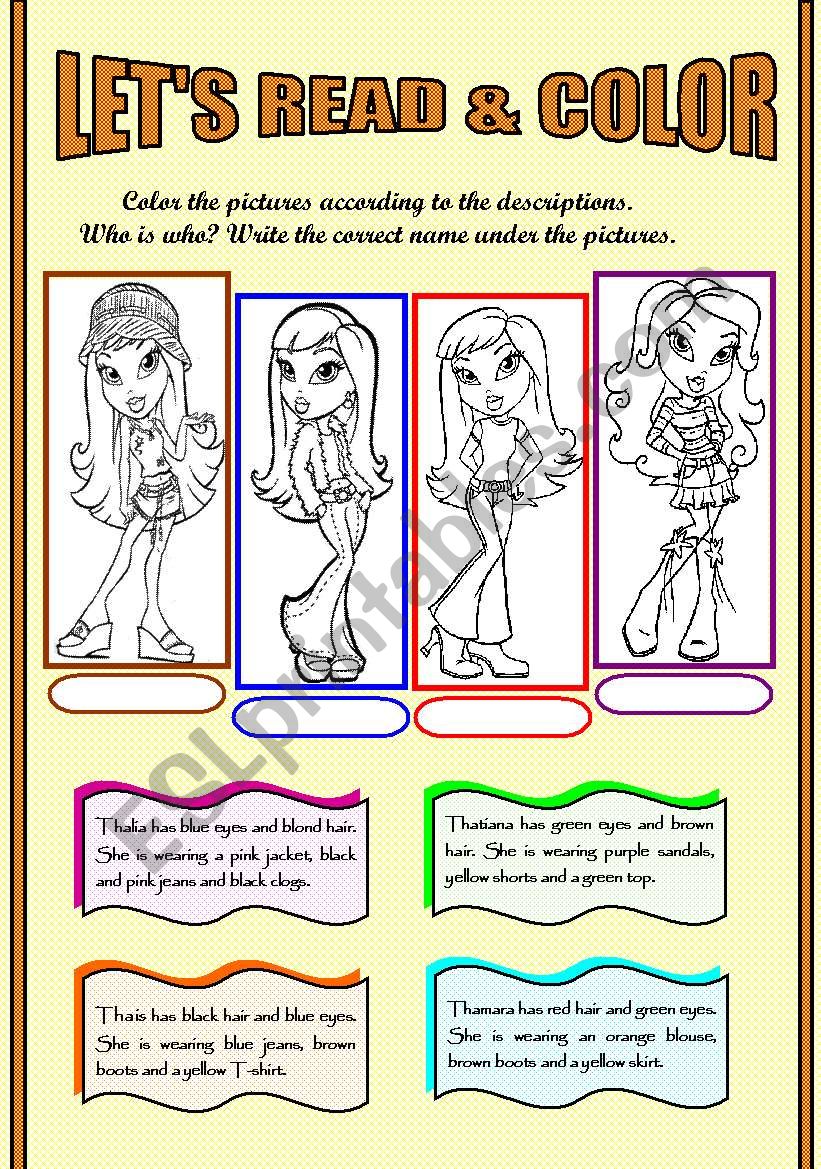 LET´S READ & COLOR - CLOTHING - PHYSICAL DESCRIPTIONS - COLORS - ESL ...