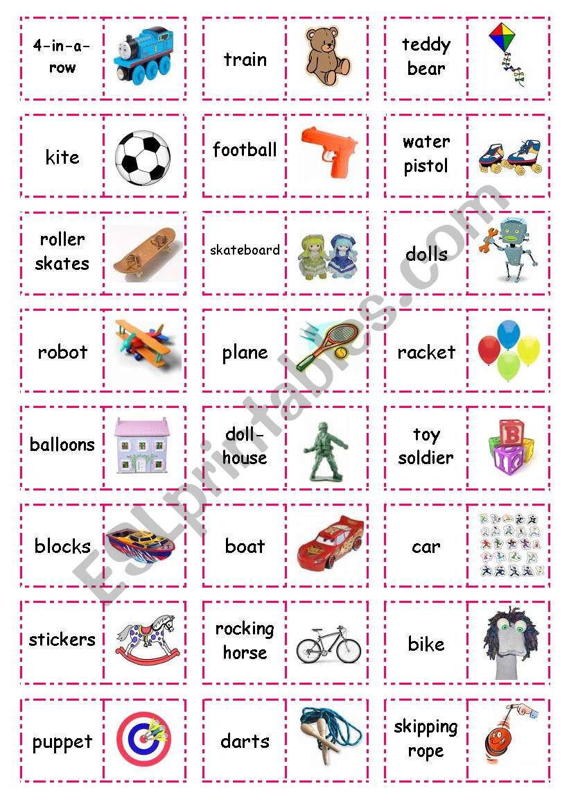 Let´s play dominoes! Set 9 - Toys - ESL worksheet by Silvia33