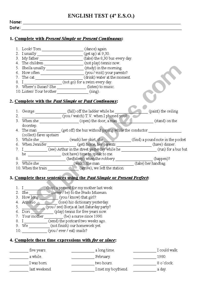 exam 4º ESO - ESL worksheet by viktor70