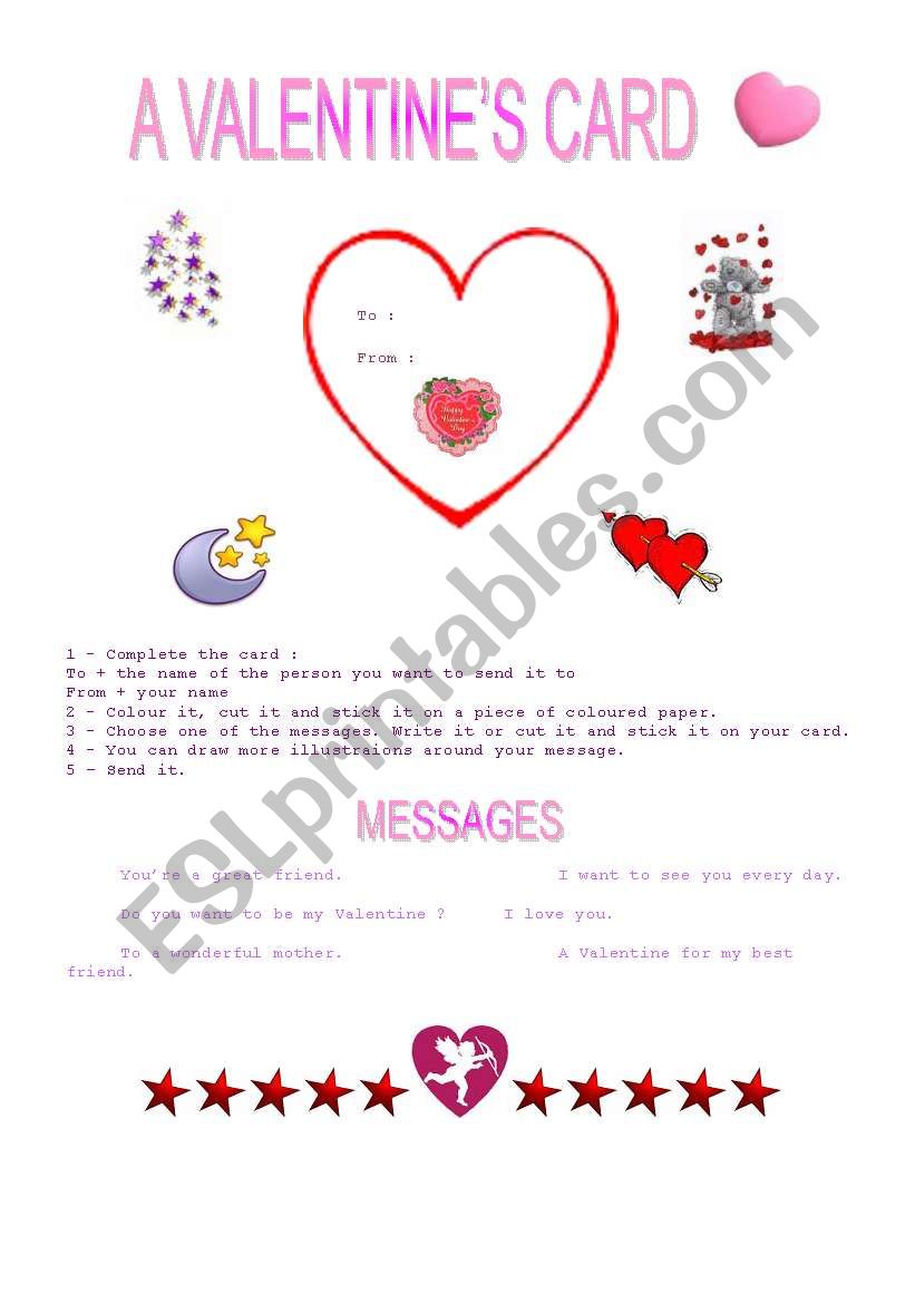 A Valentine´s card - ESL worksheet by Lsa59