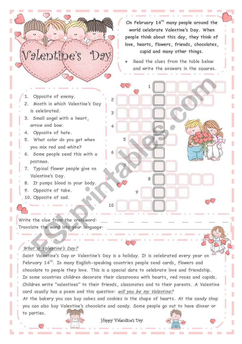 VALENTINE´S DAY *** 2 pages*** - ESL worksheet by blizzard1
