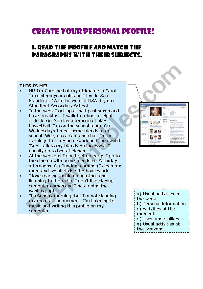 Create your own personal profile! - ESL worksheet by potentina Create your own personal profile! - ESL worksheet by potentina