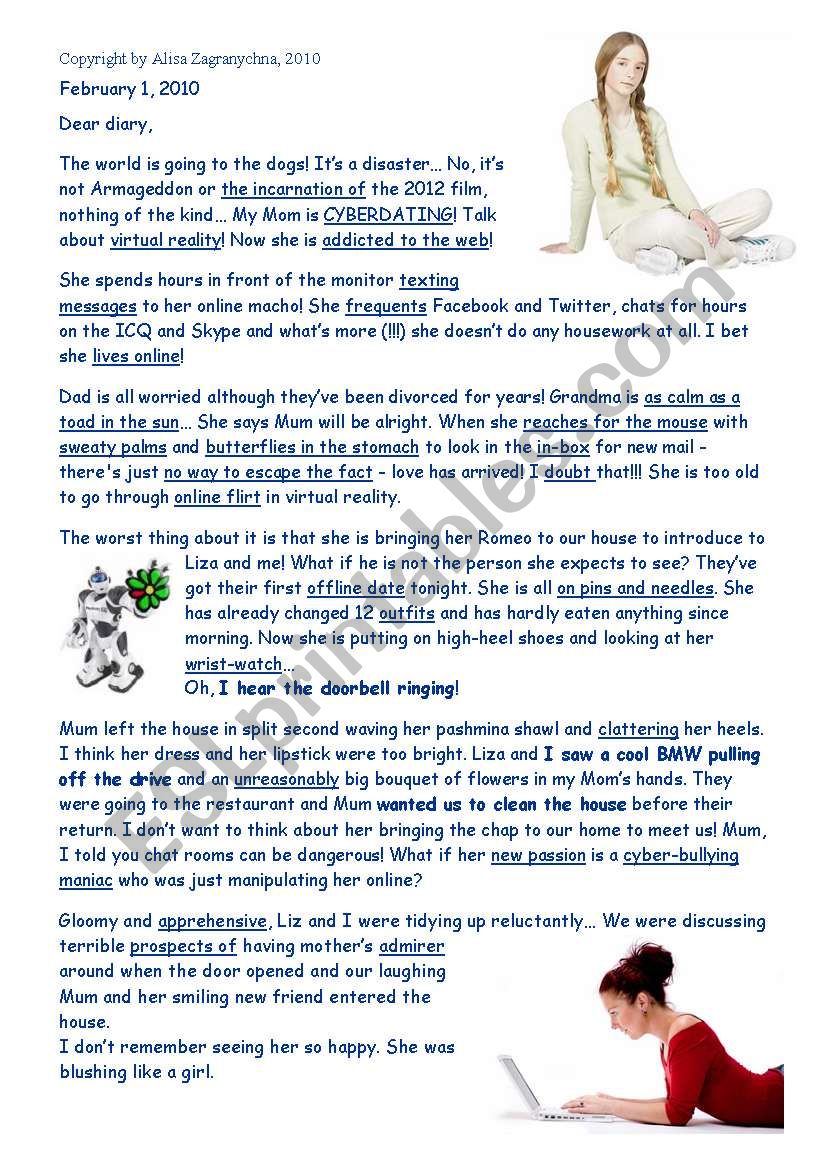 Rachel´s Diary - Virtual reality and Cyberdating - ESL worksheet by ...