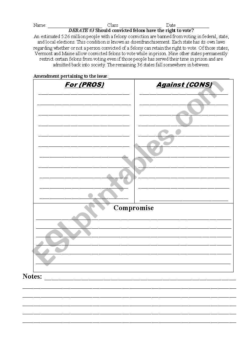 English worksheets: Civic´s debate: Convicted felons and voting
