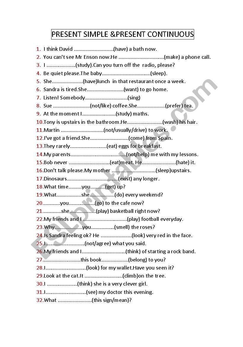 Present Simple & Present Contýnuous (gap filling) - ESL worksheet by ...