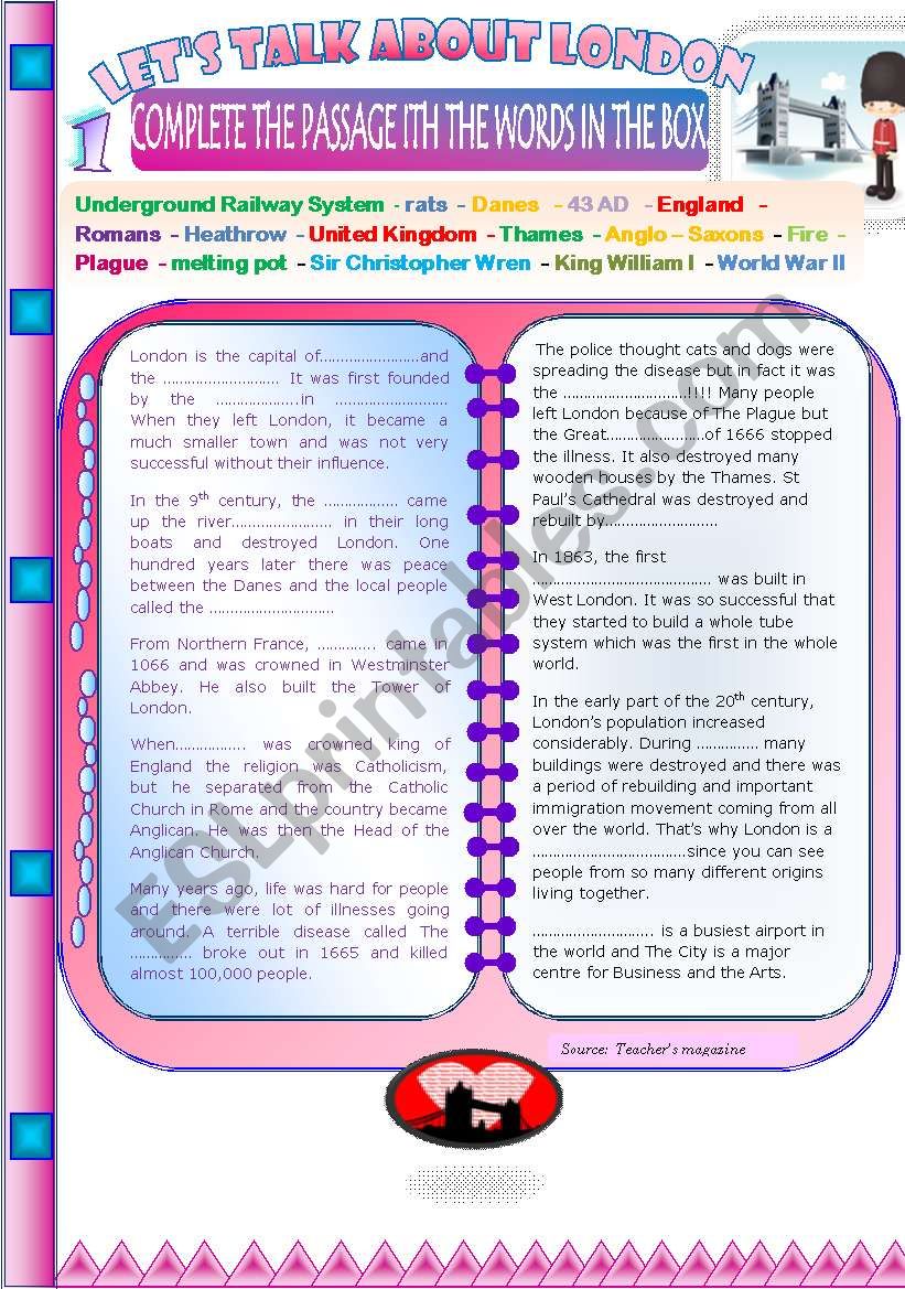 PAST SIMPLE. History Cloze. LONDON. A brief passage about London´s ...