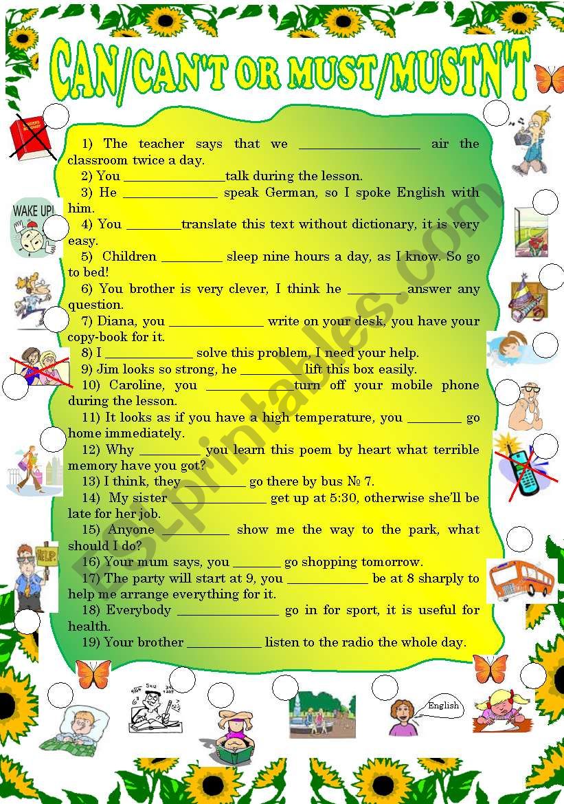 Can/Can´t or Must / Mustn´t - ESL worksheet by busja