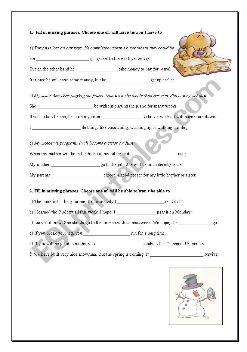 Will have to/Won´t have to and Will be able to/Won´t be able to - ESL ...