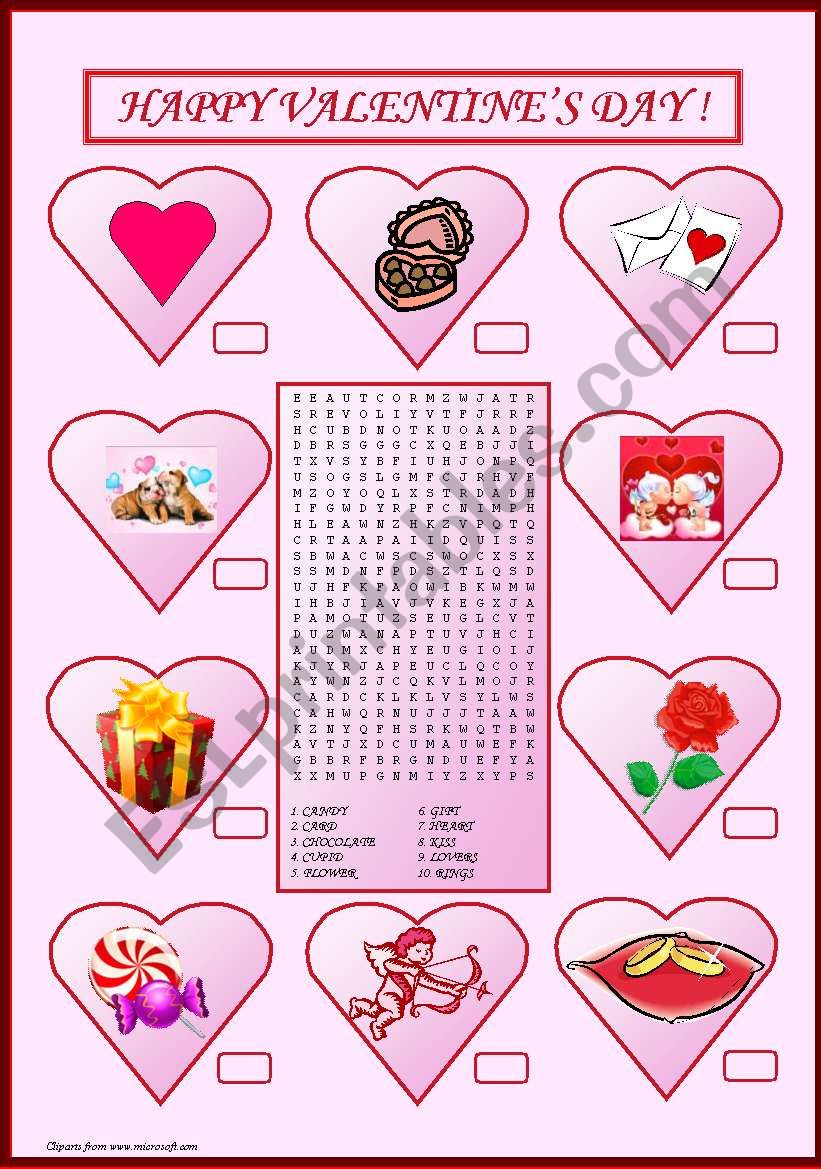 Valentine´s Day wordsearch - ESL worksheet by lode57