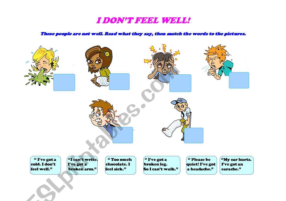 English worksheets: I don´t feel well..