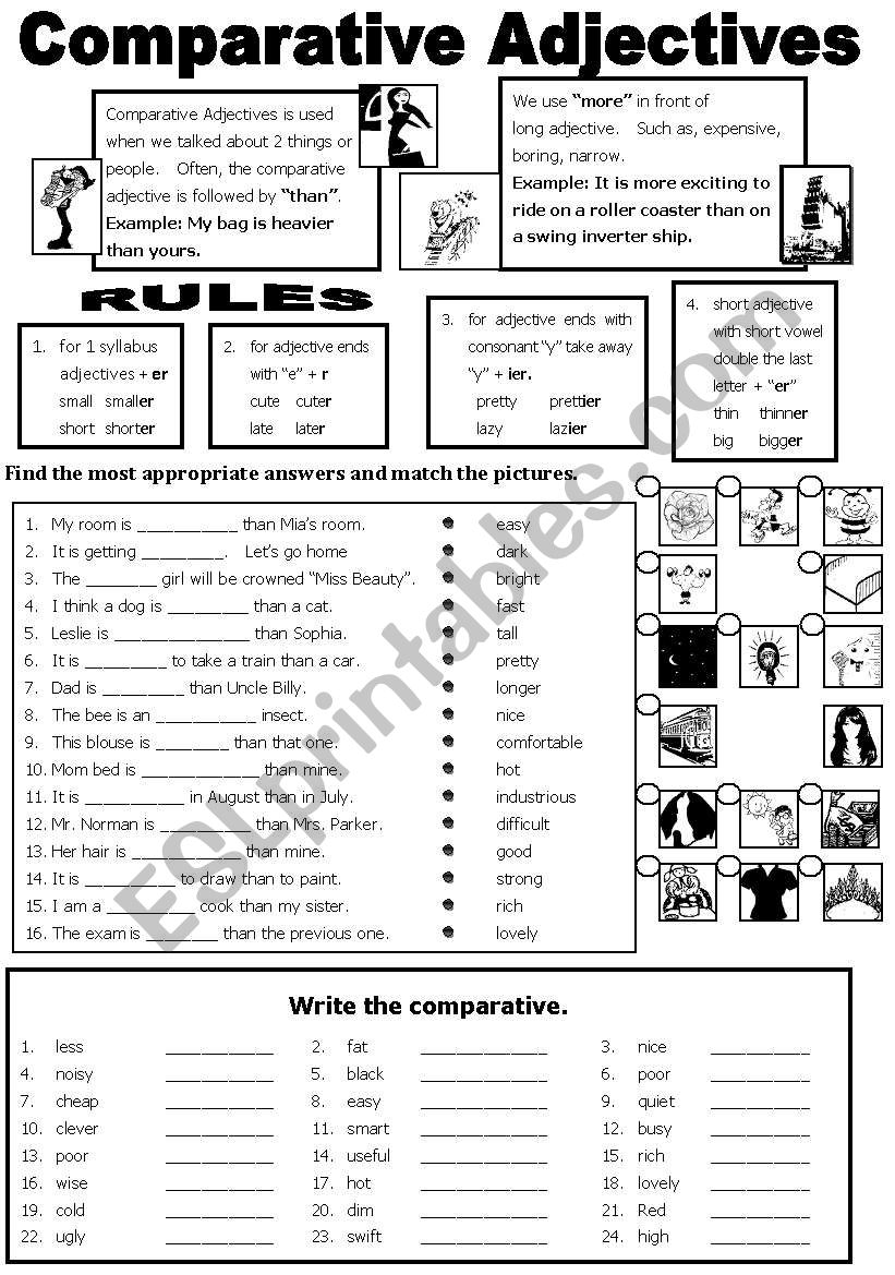 Free Esl Worksheets And Answer Keys For Comparatives Adjectives Free