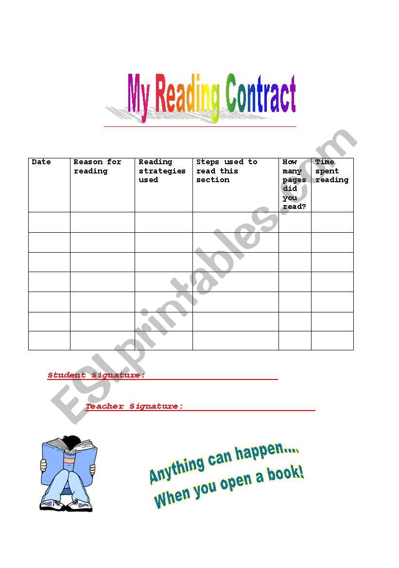 English worksheets: My Reading Contract English worksheets: My Reading Contract