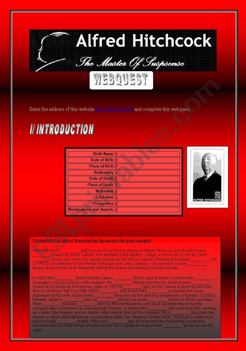 HITCHCOCKÂ´S PSYCHO (1/5) - webquest (7 pages) - ESL worksheet by ...