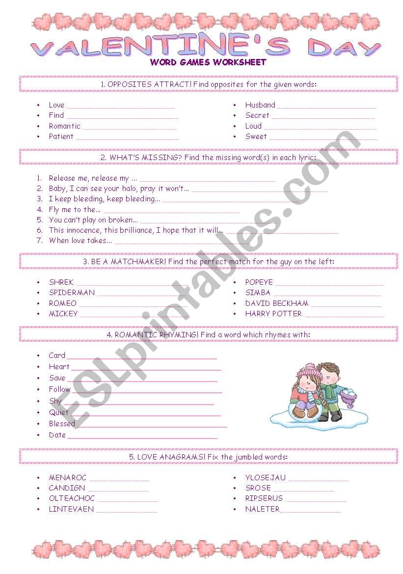 VALENTINE´S DAY - word games worksheet - ESL worksheet by anitarobi