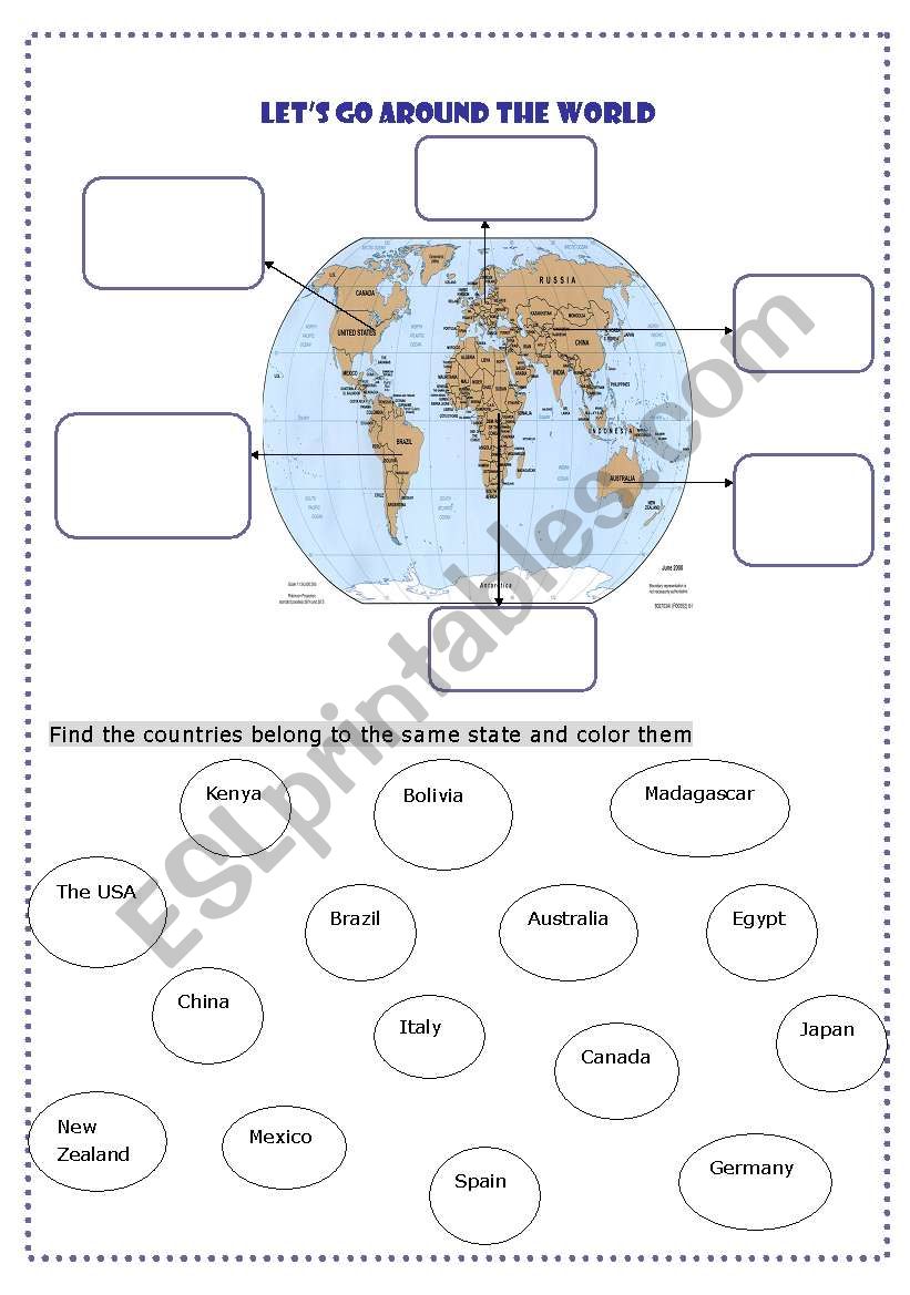 Let´s go around the world - ESL worksheet by wchiy