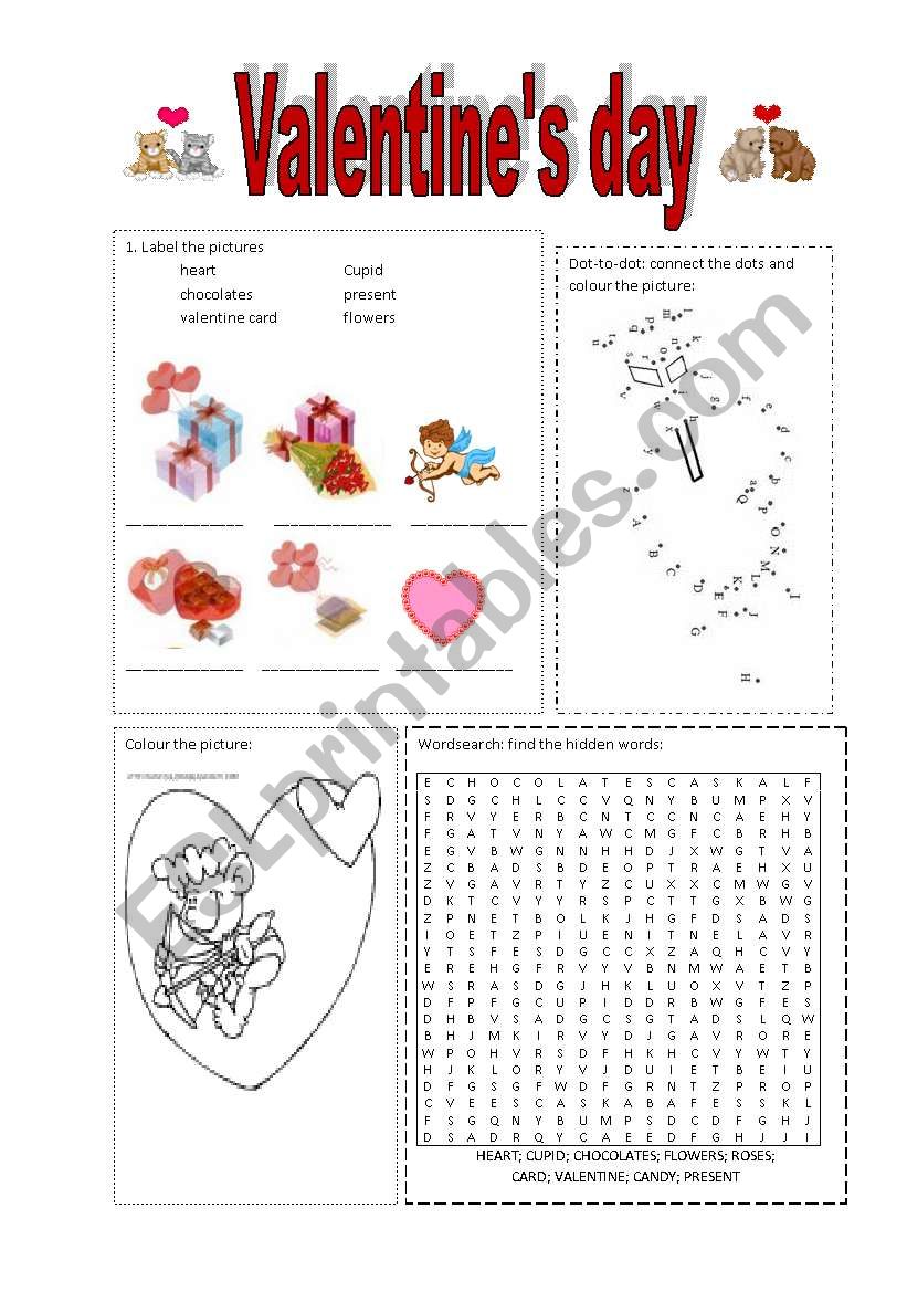 Valentine«s day Worksheet (for young learners) - ESL worksheet by anacoelho