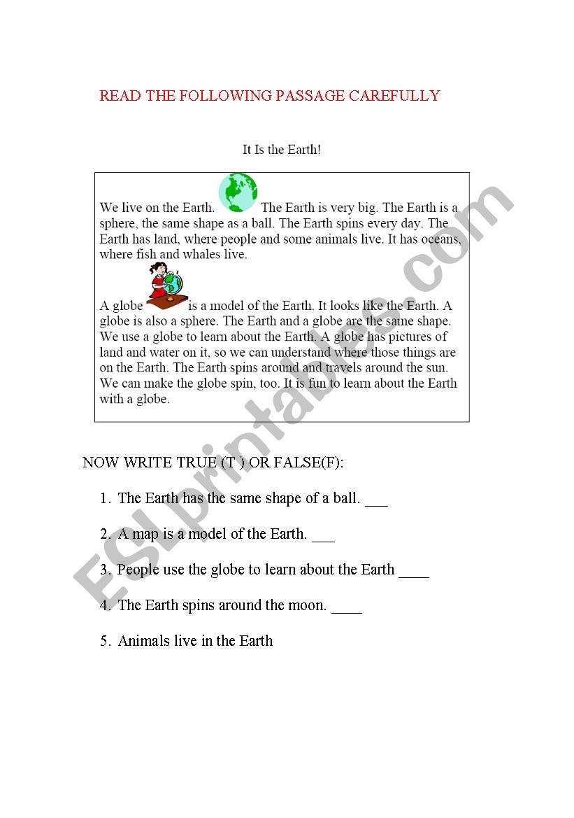 IT´S THE EARTH - ESL worksheet by ADRIANALEALF