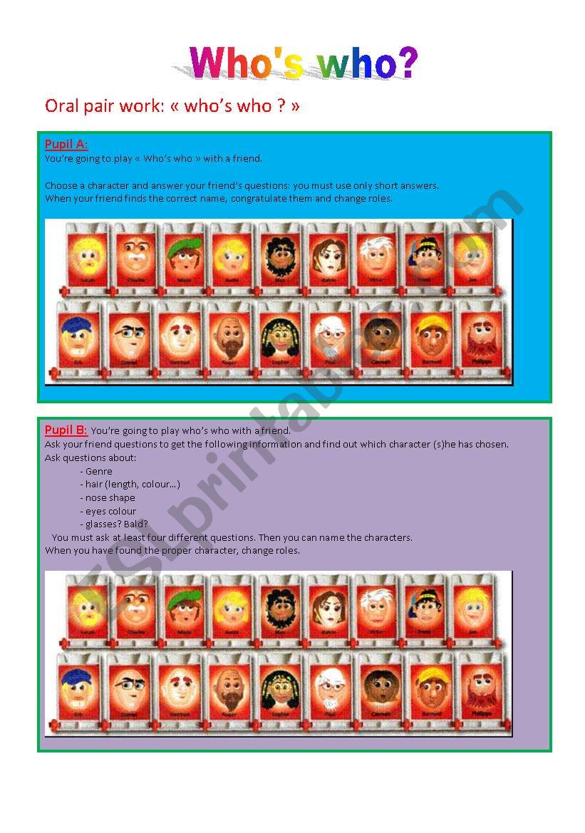 who´s who - ESL worksheet by reb77