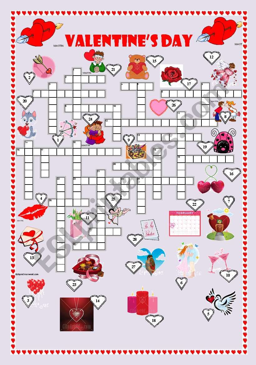 Valentine´s Day Crossword + key - ESL worksheet by Sara26