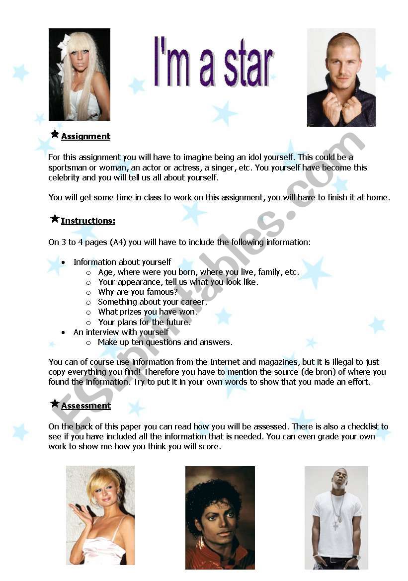 I´m a star - ESL worksheet by Yfje