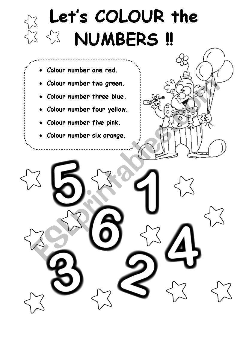 Let s Colour The Numbers 1 To 6 ESL Worksheet By Fabiola Salinas