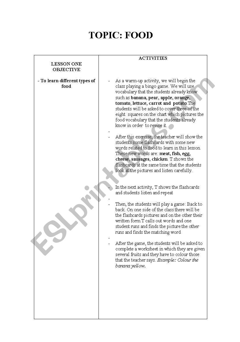 Lesson Plan.Food. What´s for lunch today? - ESL worksheet by joseant8a