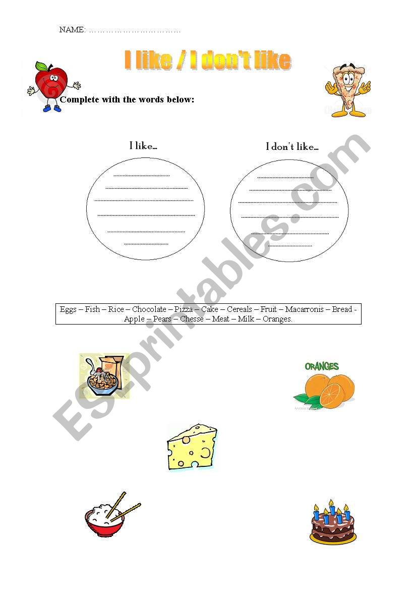 I like / I don´t like - ESL worksheet by Aloha_58