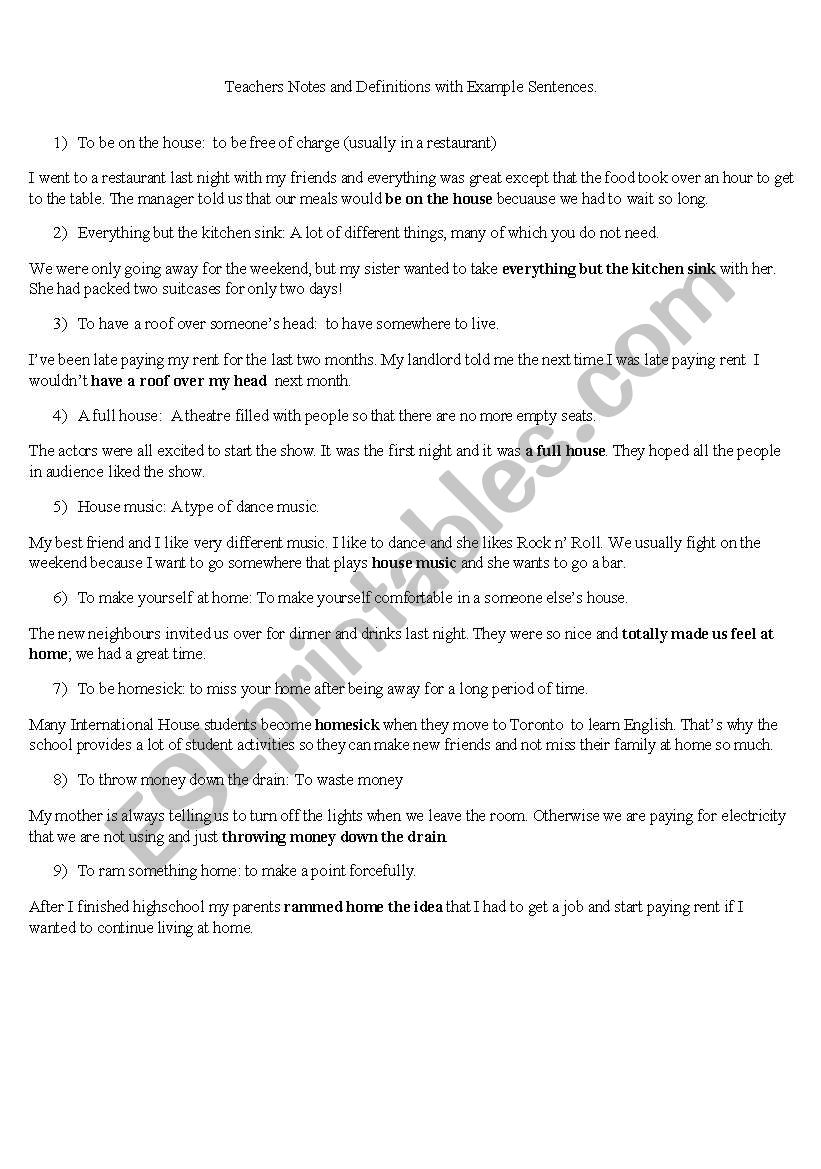 Don´t worry! This Vocabulary lesson is "On the House" - Idioms and ...