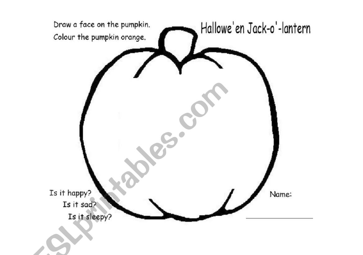English worksheets: Draw a face on the Hallowe´en Jack-o´-lantern