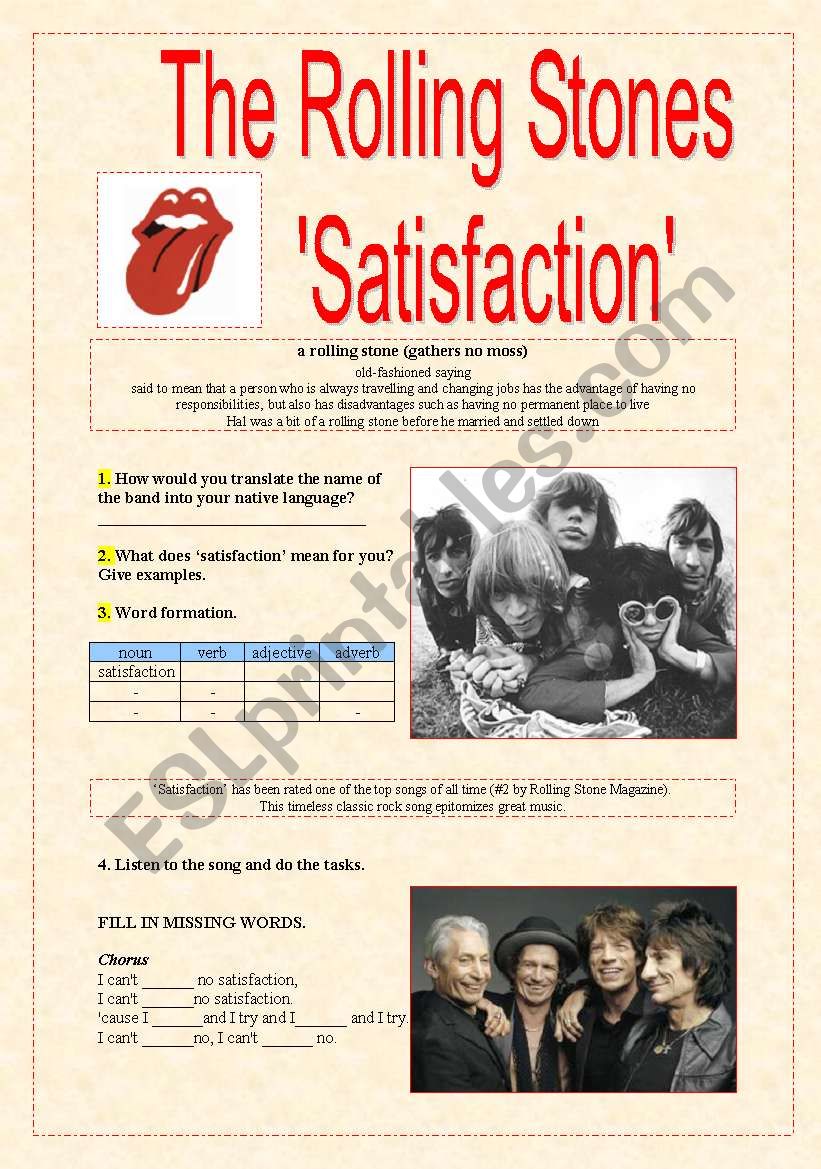 ´SATISFACTION´ THE ROLLING STONES - ESL worksheet by pawag