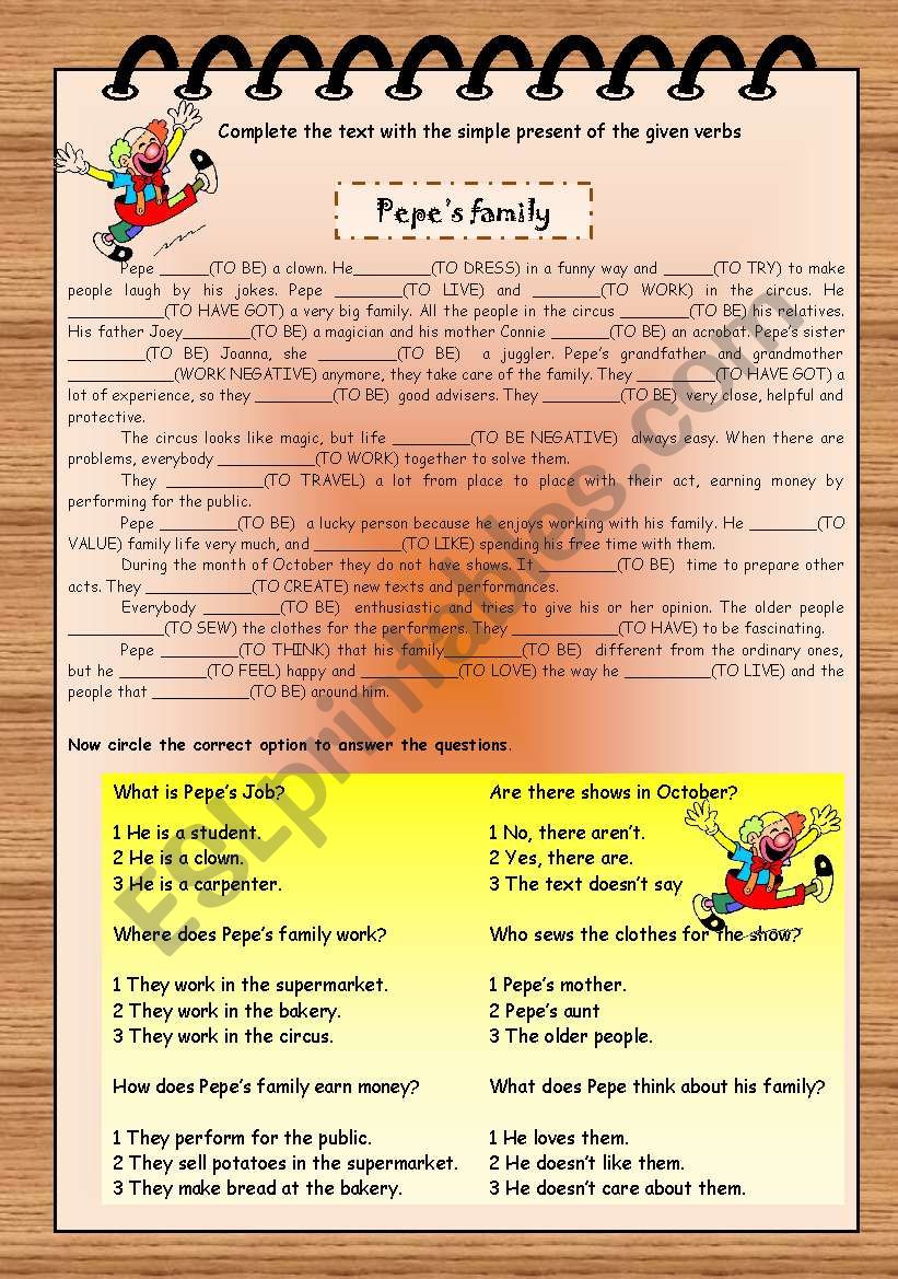 Pepe´s family and the Simple Present - ESL worksheet by mifacas