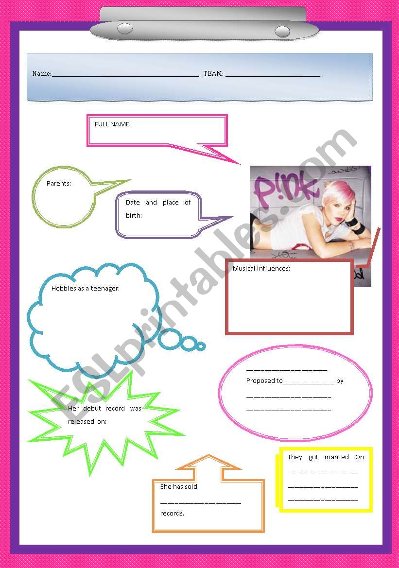 RALLY: PINK´S LIFE AND SONG "SO WHAT" - ESL worksheet by eltconsultancy