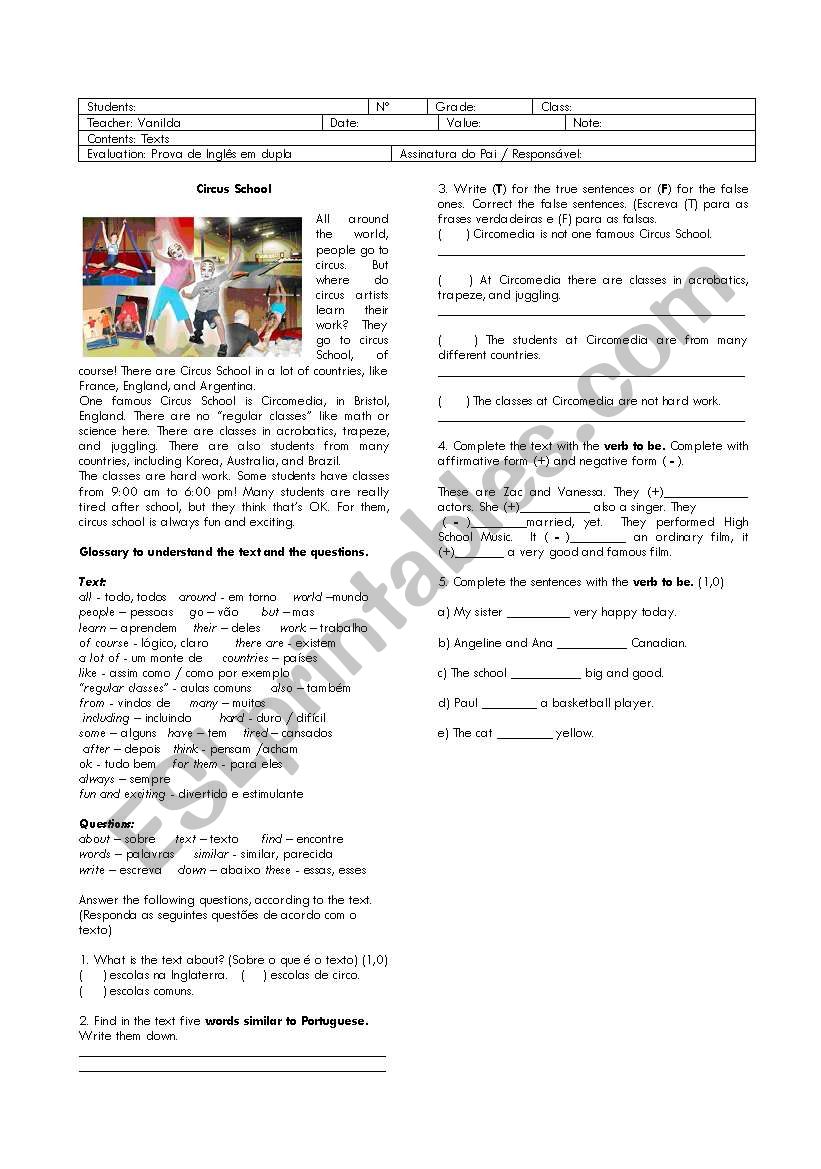 Text: Grade 7º - ESL worksheet by leleu