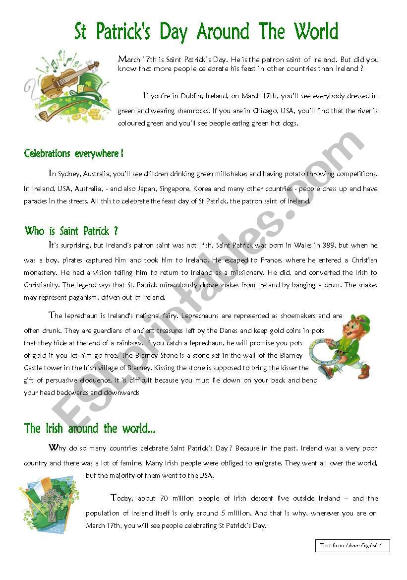 Saint PatrickÂ´s Day around the World ( part 4 ) - ESL worksheet by Krysstl