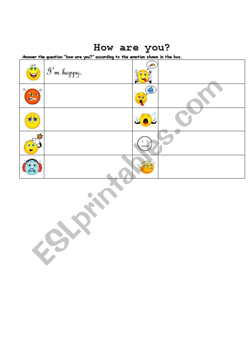 How are you ? I´m (happy, fine, sad...). - ESL worksheet by jholley