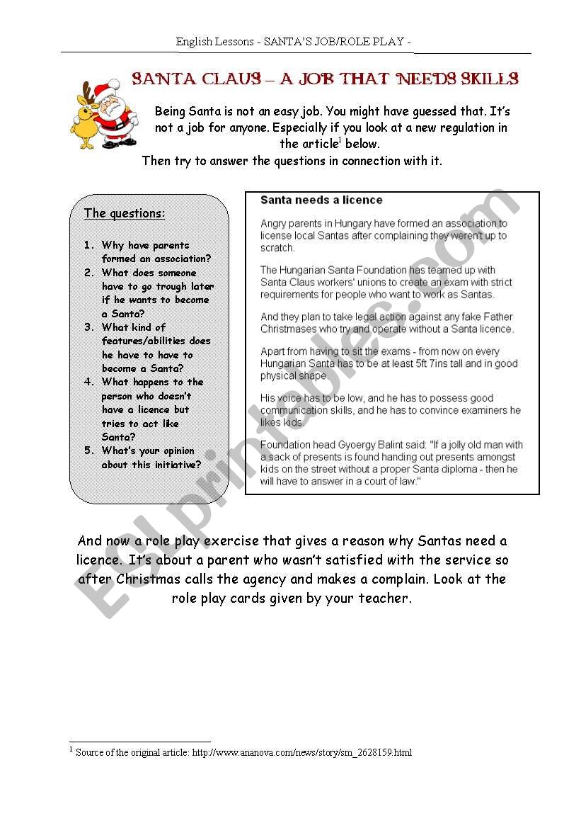 Santa´s job vol. 2. -The Agency - ESL worksheet by elderblossom