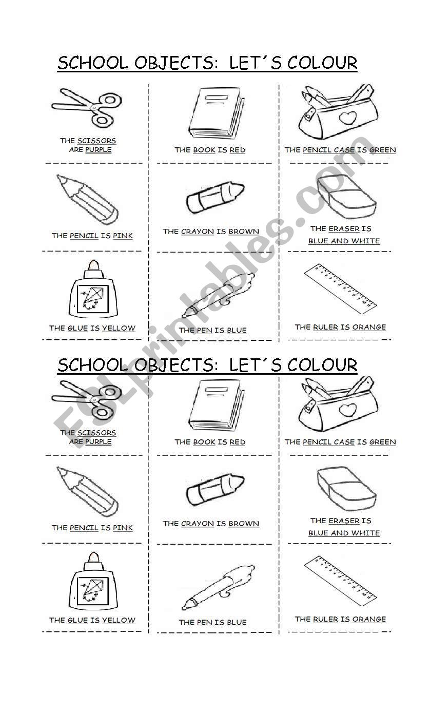 School Objects: Let´s Colour! - ESL worksheet by rocio88