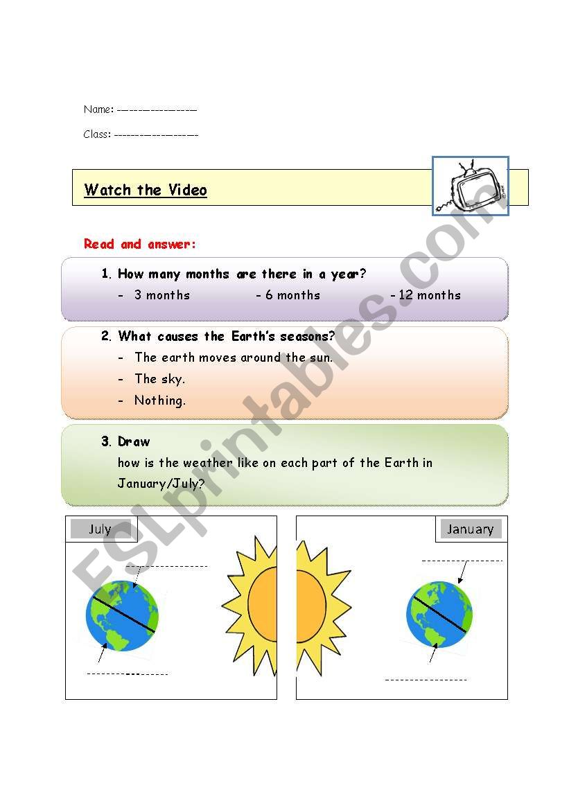 Video Task: What causes the earth´s seasons? - ESL worksheet by Kholoud
