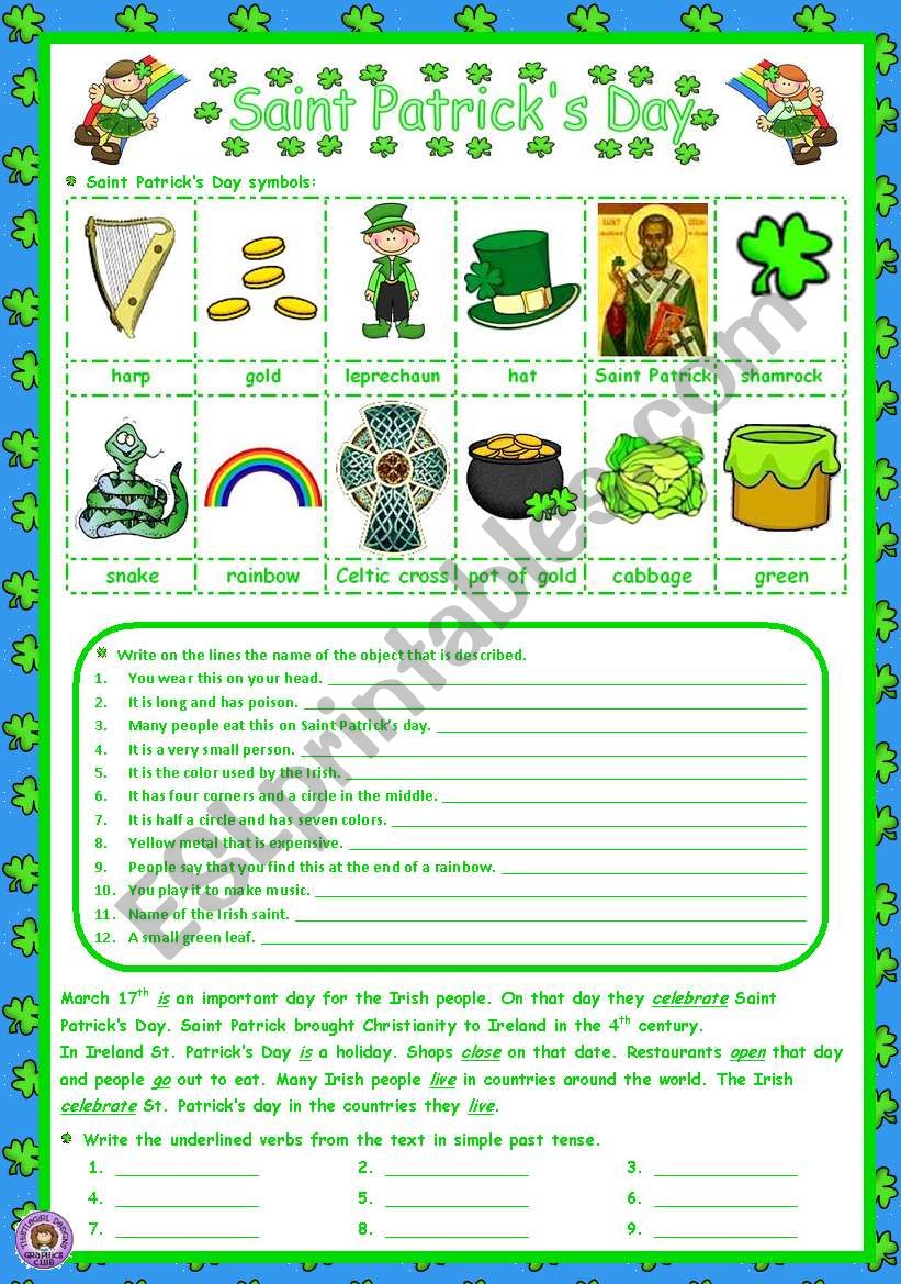 SANT PATRICK´S DAY - Introduction - ESL worksheet by blizzard1