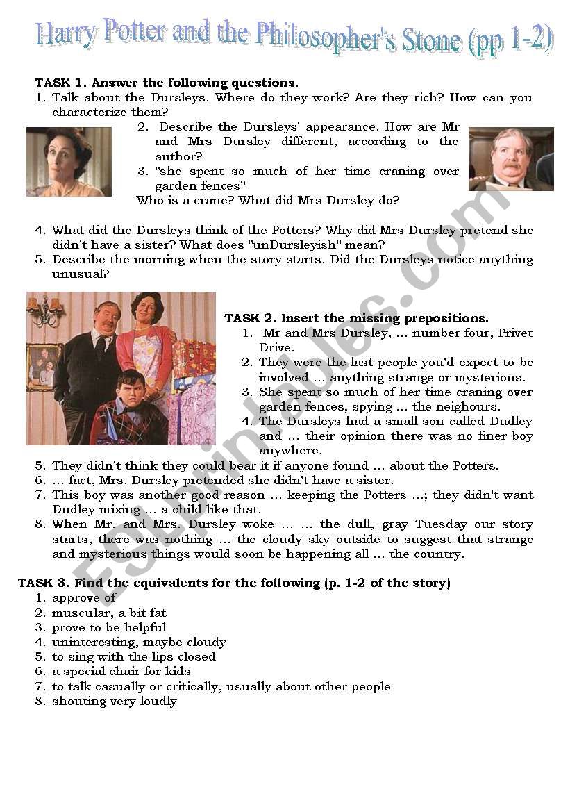 Harry Potter and the Philosopher´s Stone - ESL worksheet by princessTatiana