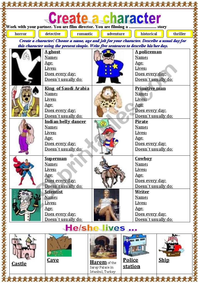 `Create a character` hilarious game - ESL worksheet by Lindax