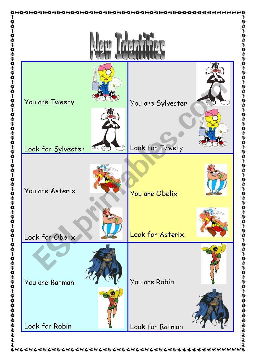 Game: "New Identities" Practising "Are you...? Yes/no, I am/ I´m not ...