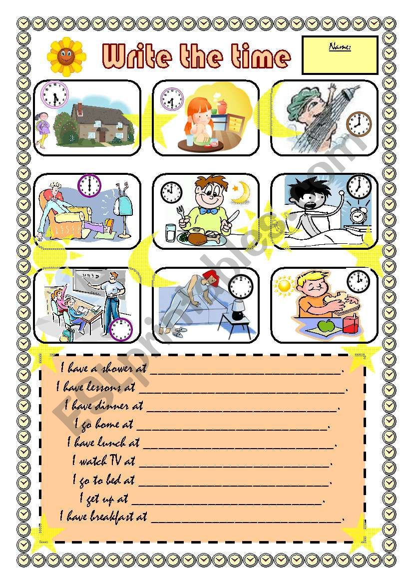 Write The Time daily Routines ESL Worksheet By Marykate