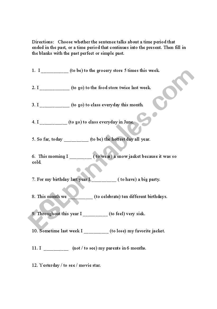 Present Perfect vs. Simple Past - ESL worksheet by kaplan
