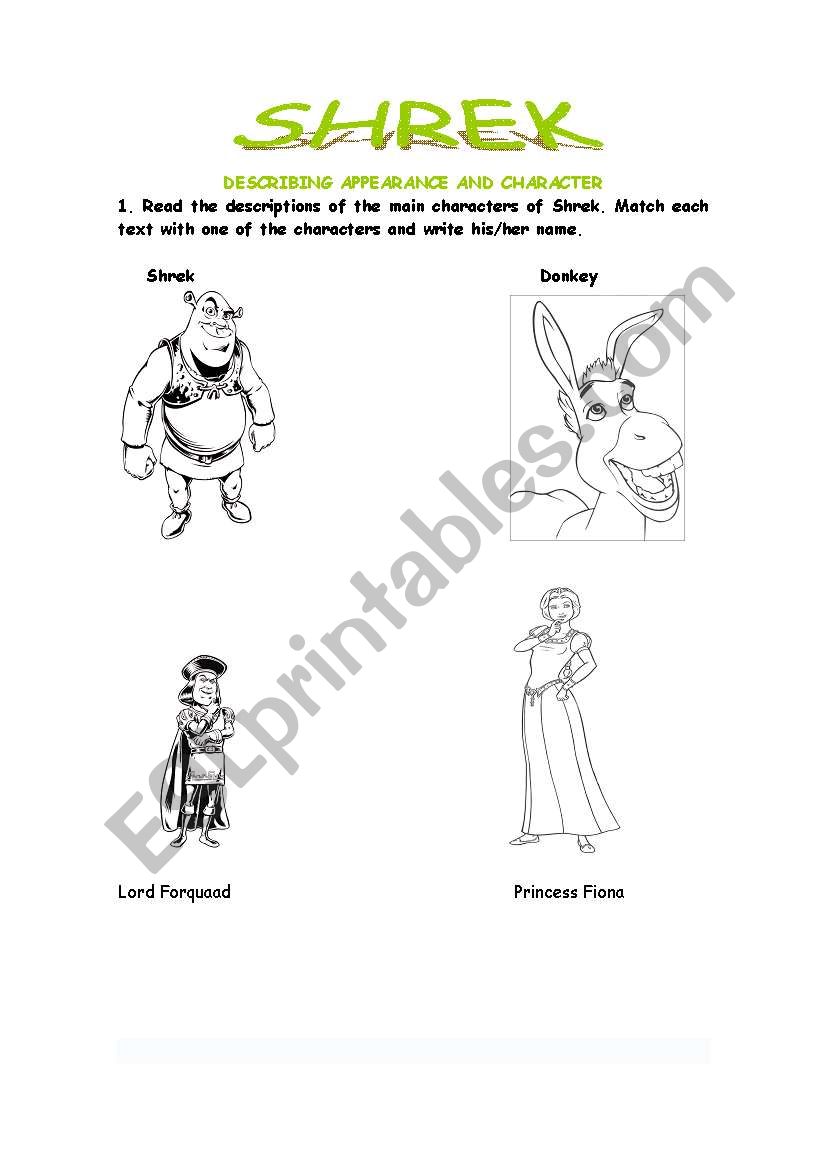 Shrek´s characters - ESL worksheet by eliwilc