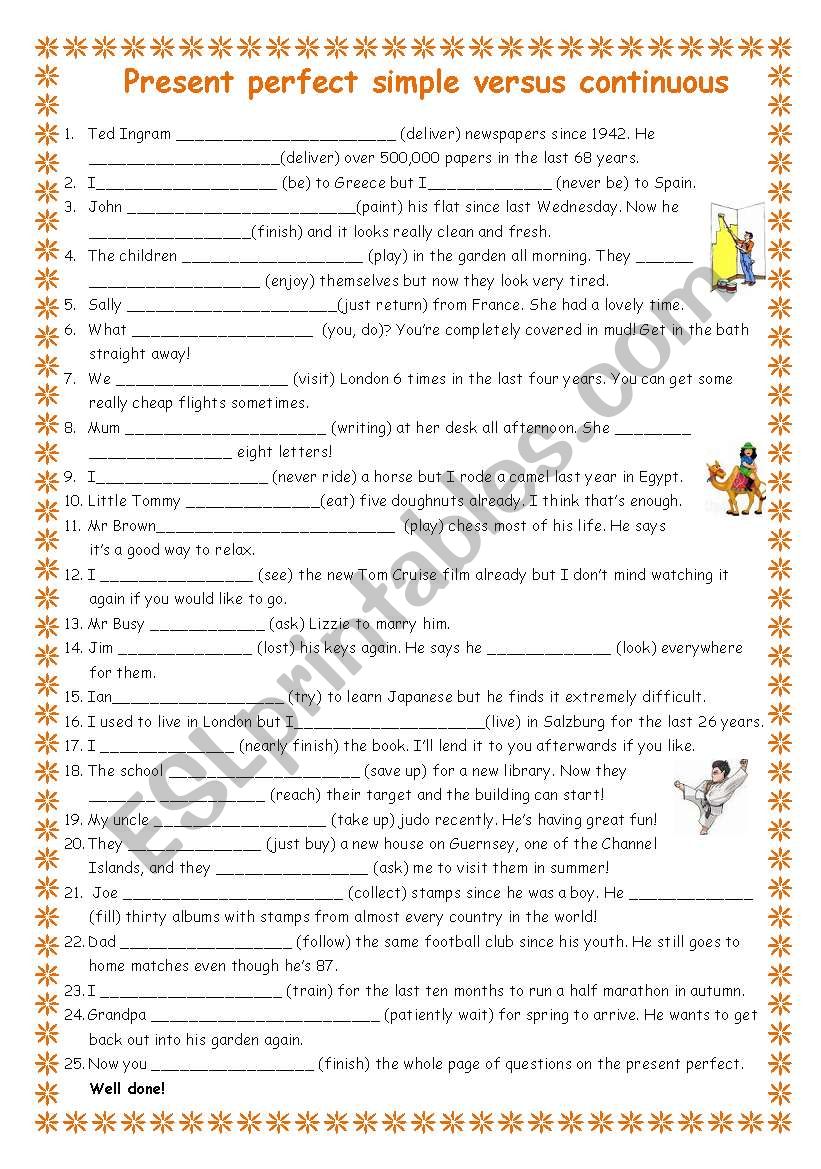  Present perfect simple Versus continuous ESL Worksheet By Amanda W